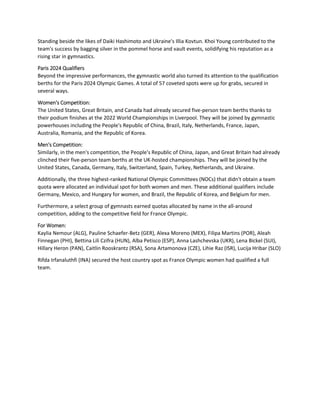 Paris Olympic 2024 Insights Artistic Gymnastics World Championships and ...