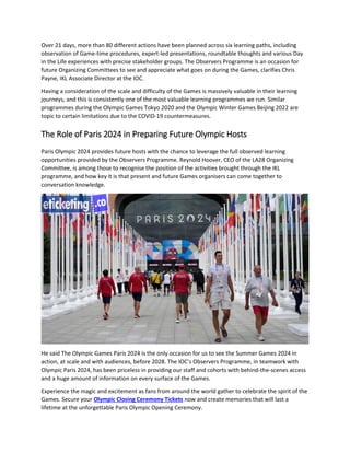 Paris Olympic Future Olympic hosts are given the unique opportunity to ...