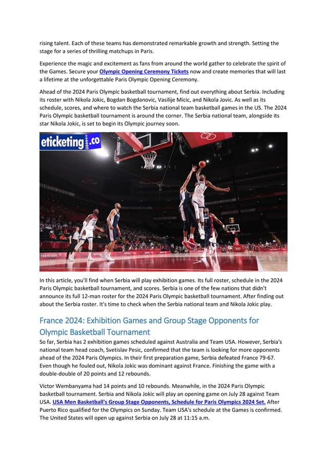 Paris Olympics 2024 Tickets: Countdown to FIBA Men's Olympic Basketball Tournament | PDF