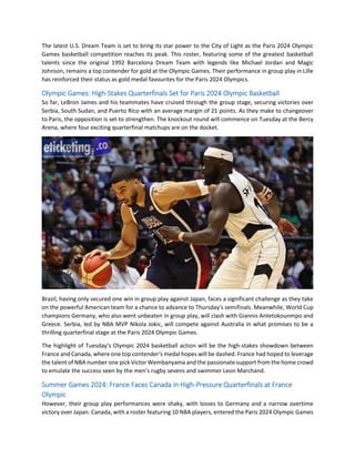 Paris Olympic Steph Curry and Team USA Ready for Men's Basketball Quarterfinals at Paris 2024.pdf