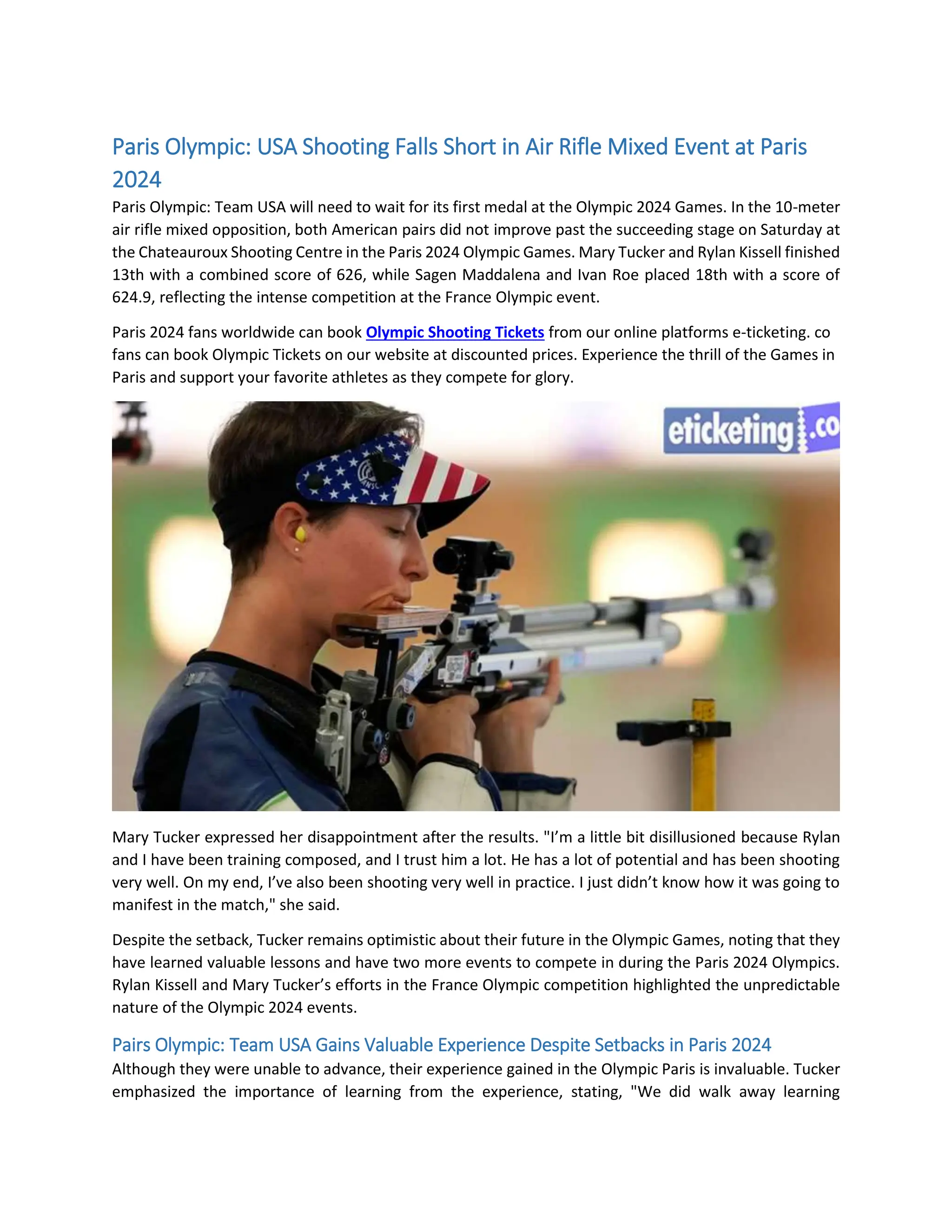 Paris Olympic USA Shooting Falls Short in Air Rifle Mixed Event at ...