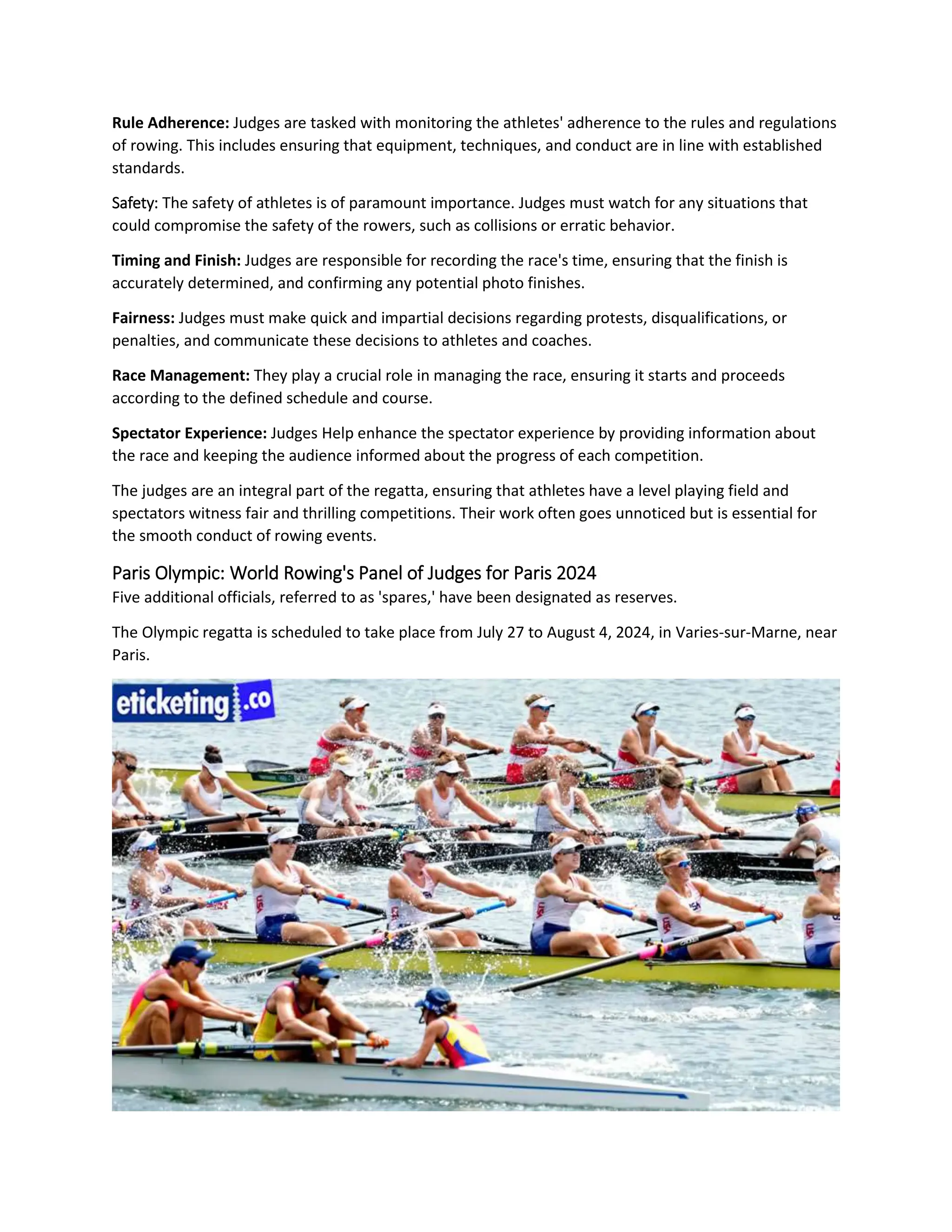 Paris Olympic: World Rowing Judges Unveiled for the Paris 2024 Regattas | DOCX