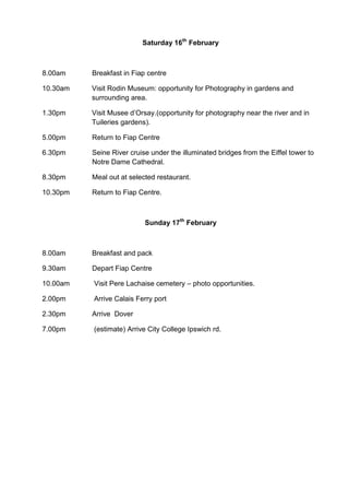 Paris proposed itinerary | DOCX