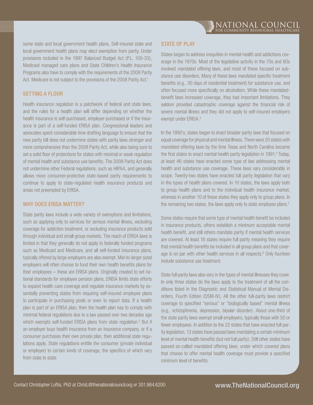 Parity fact sheet national council | PDF | Health Insurance | Insurance