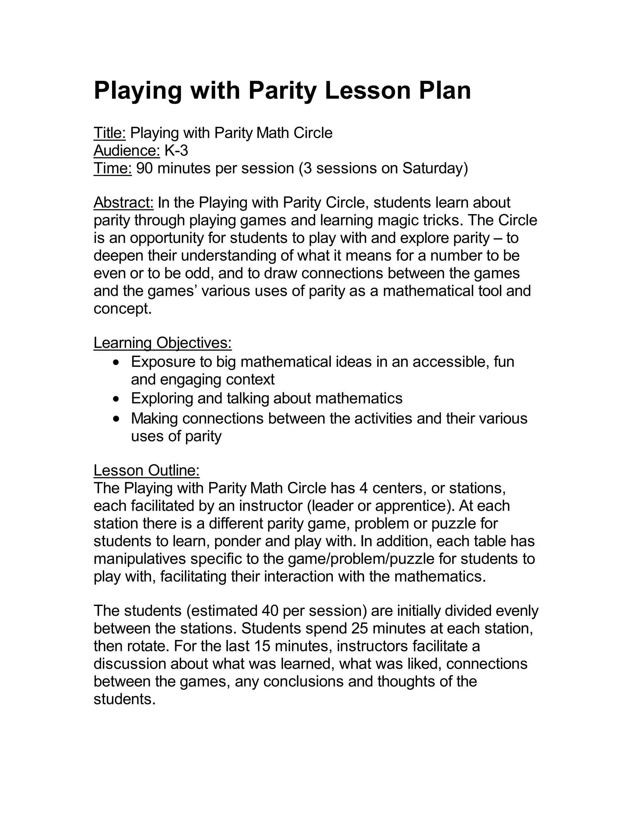 Parity lesson plan | PDF