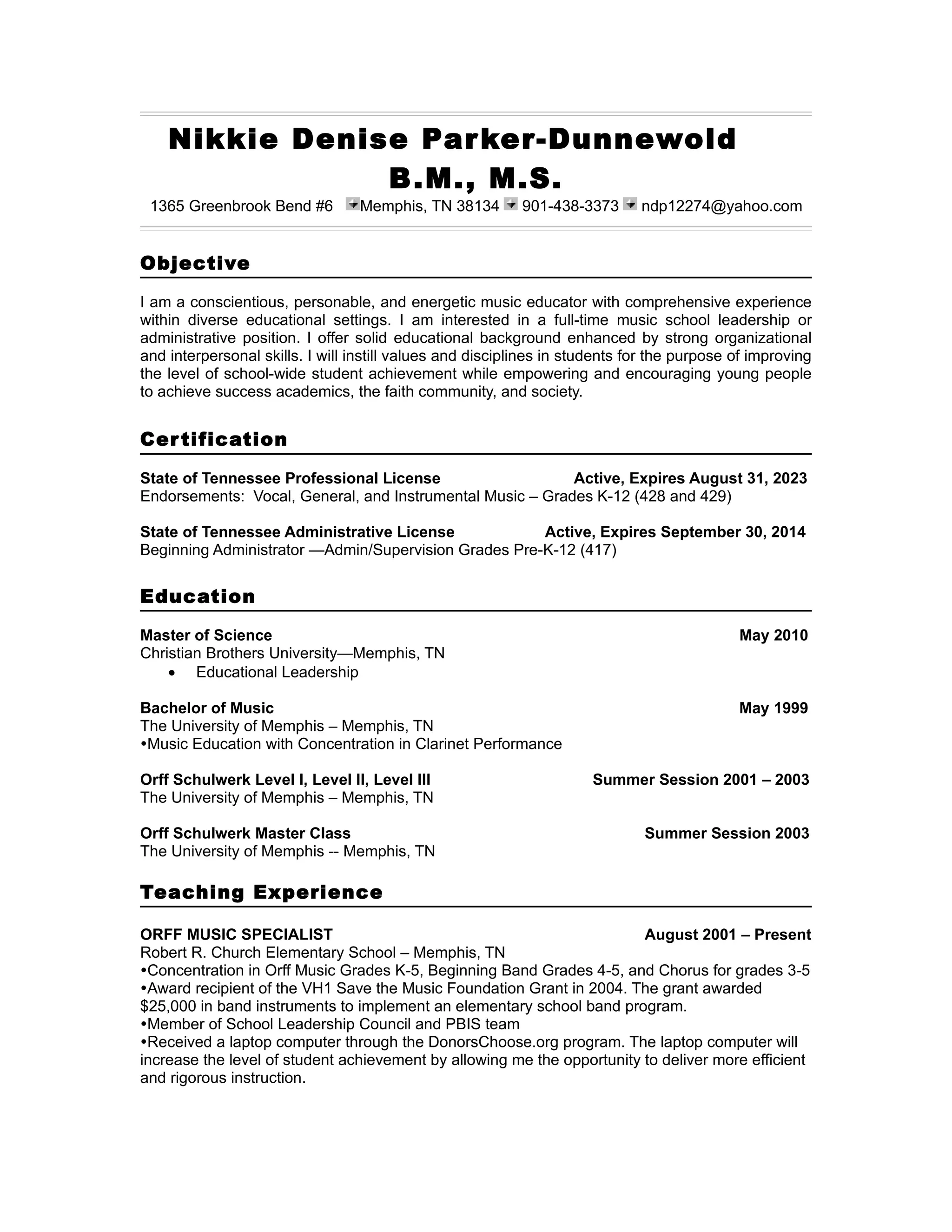 Parker Nikkie D Resume | DOC