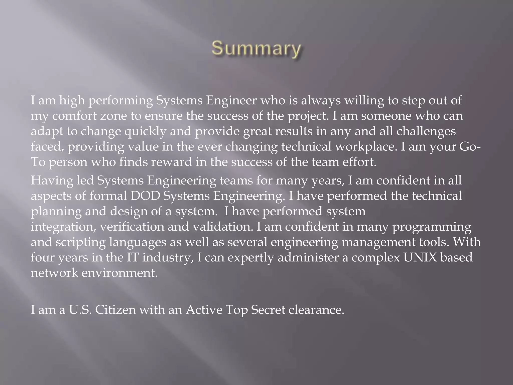 Resume: Robert C. Parker, Principal Systems Engineer | PPTX