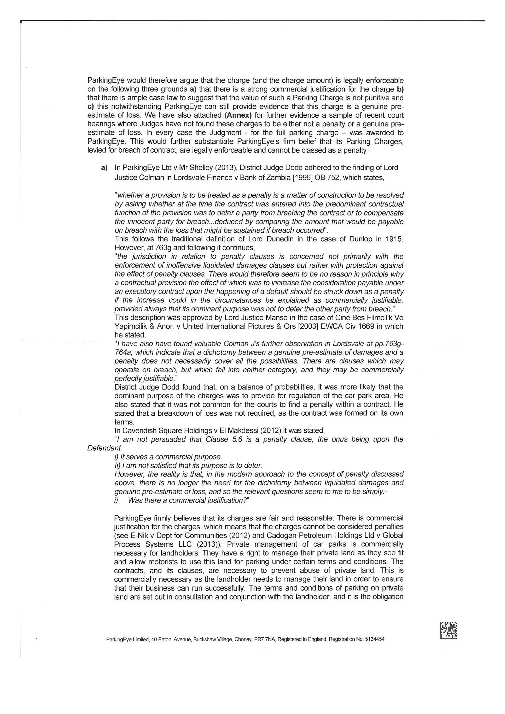 Parking eye reply | PDF