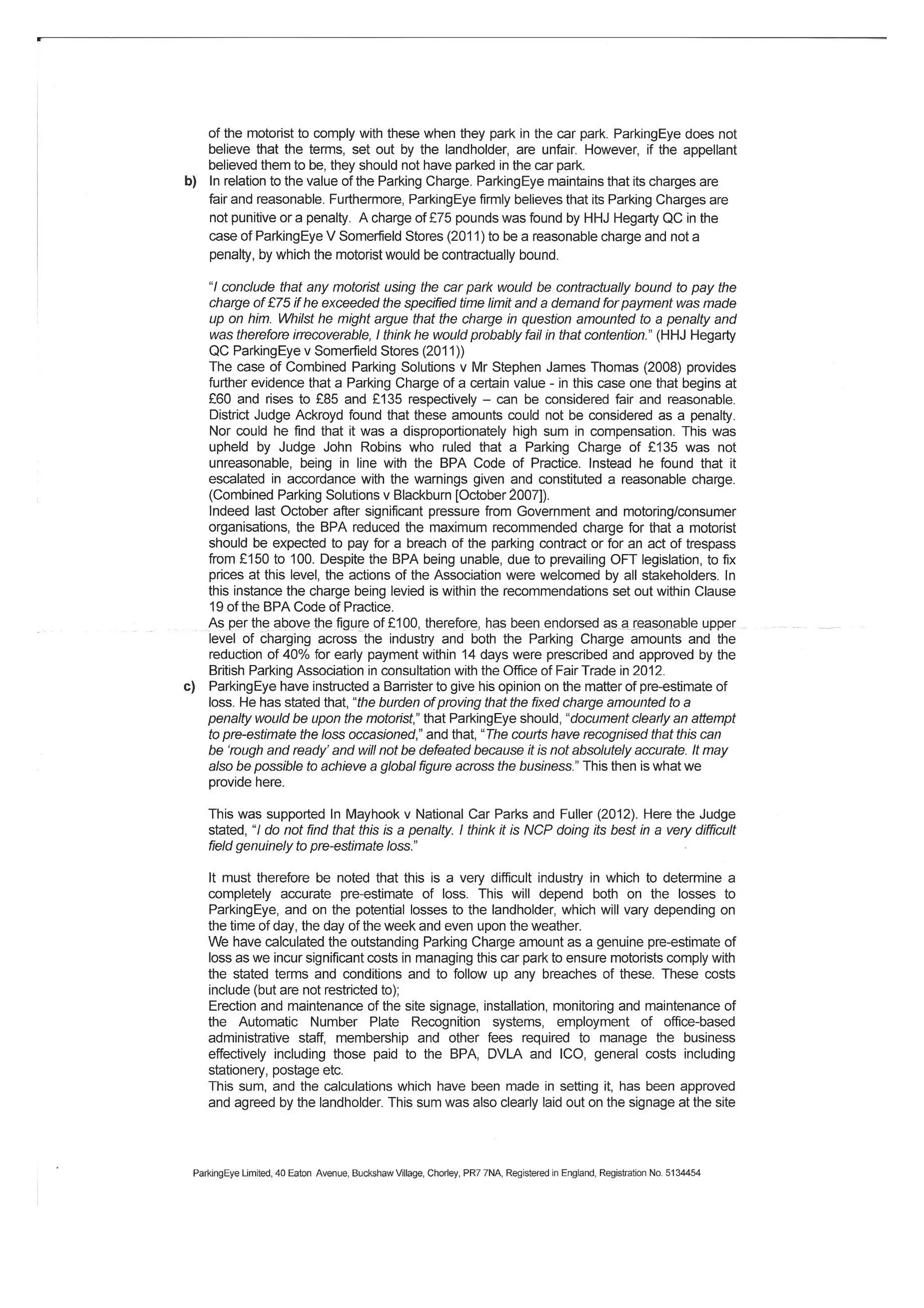 Parking eye reply | PDF