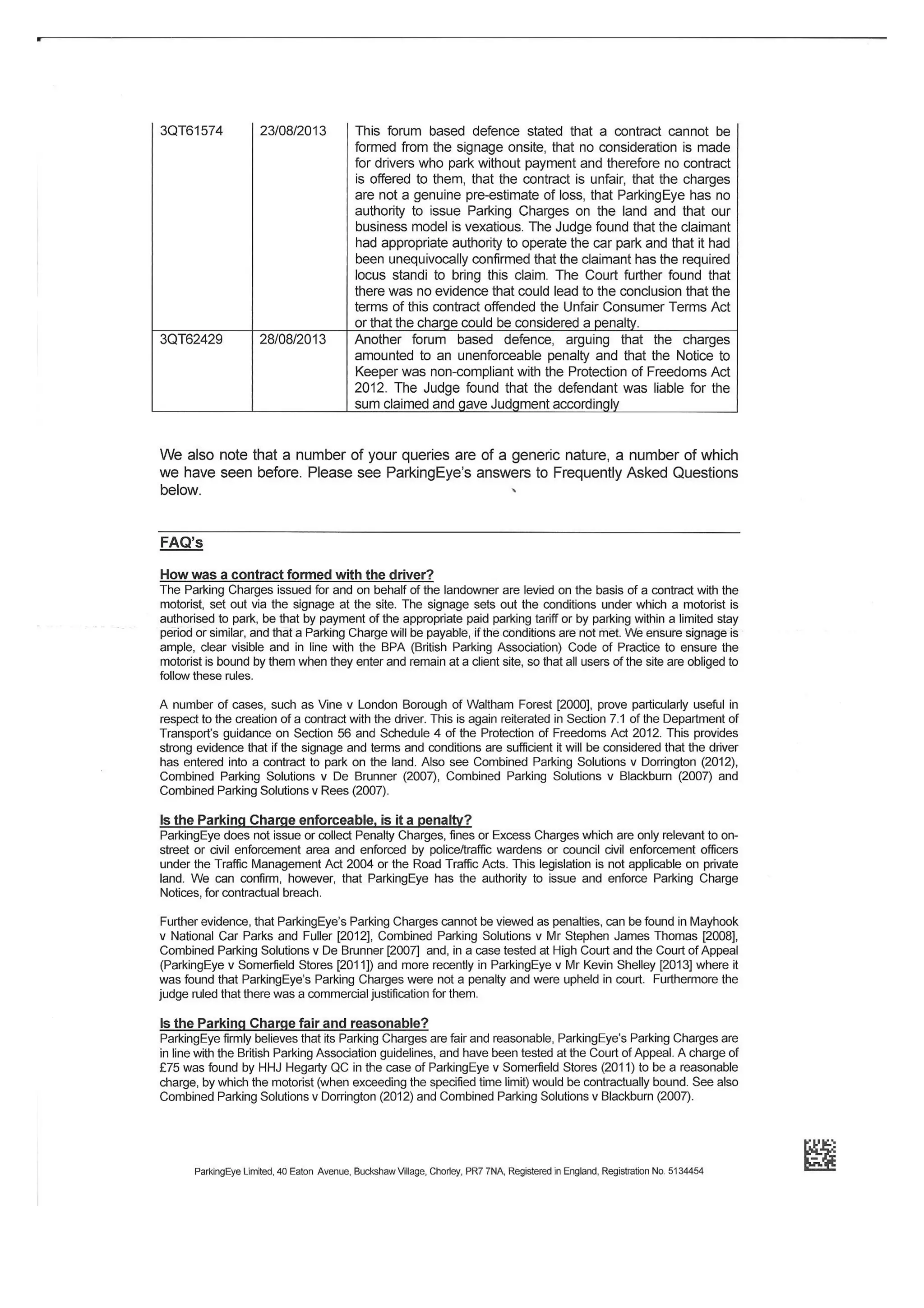 Parking eye reply | PDF