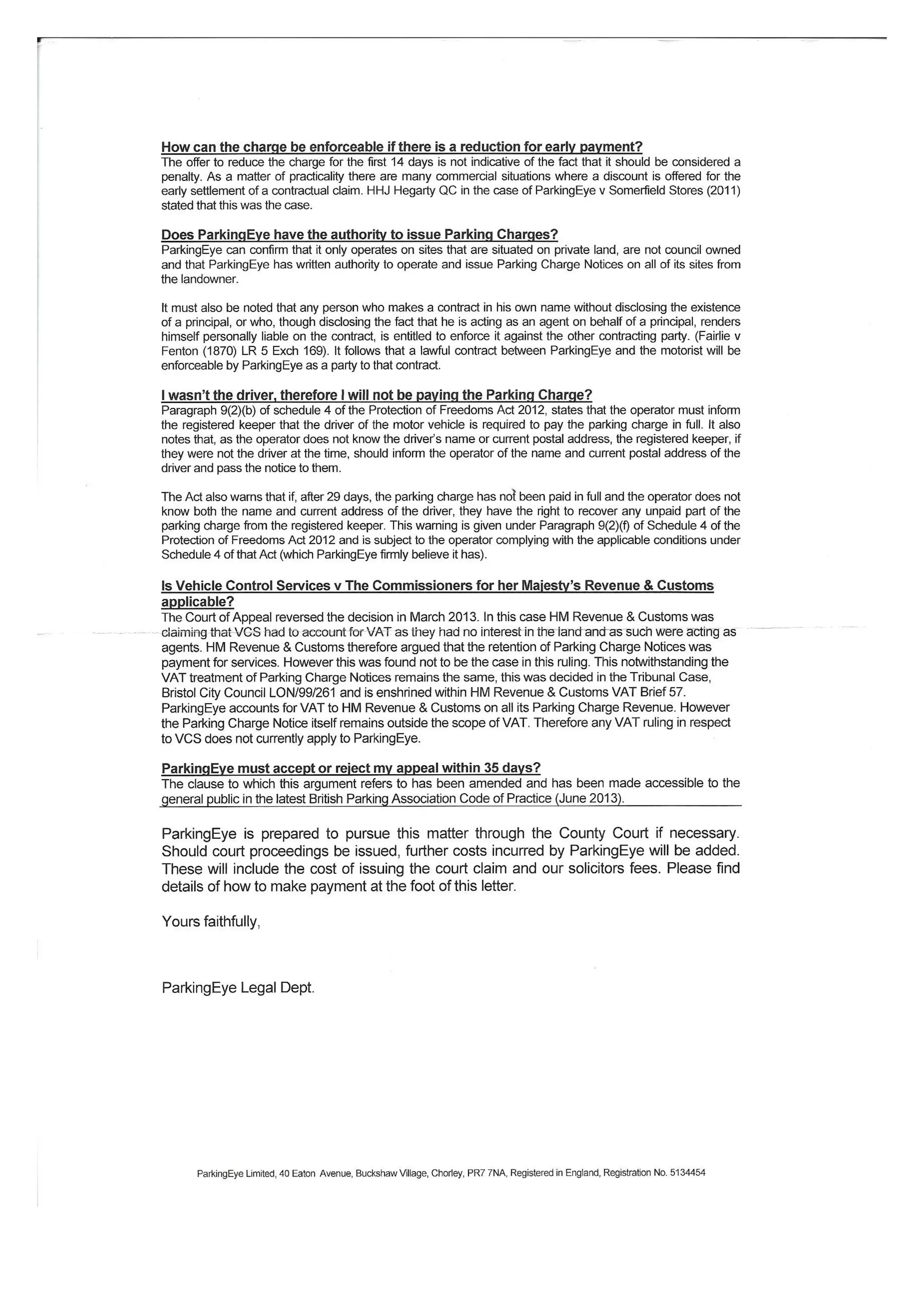 Parking eye reply | PDF