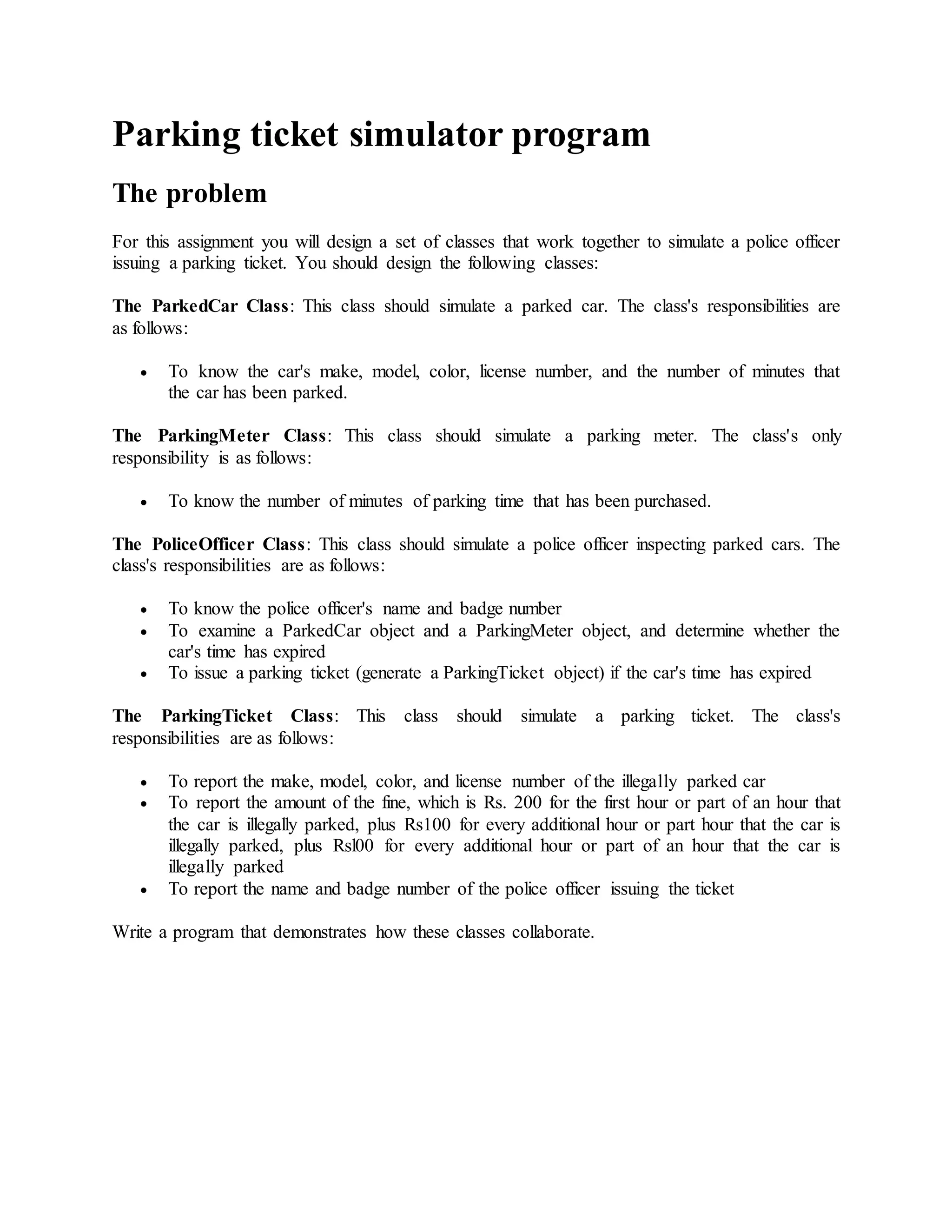 Parking ticket simulator program | DOCX