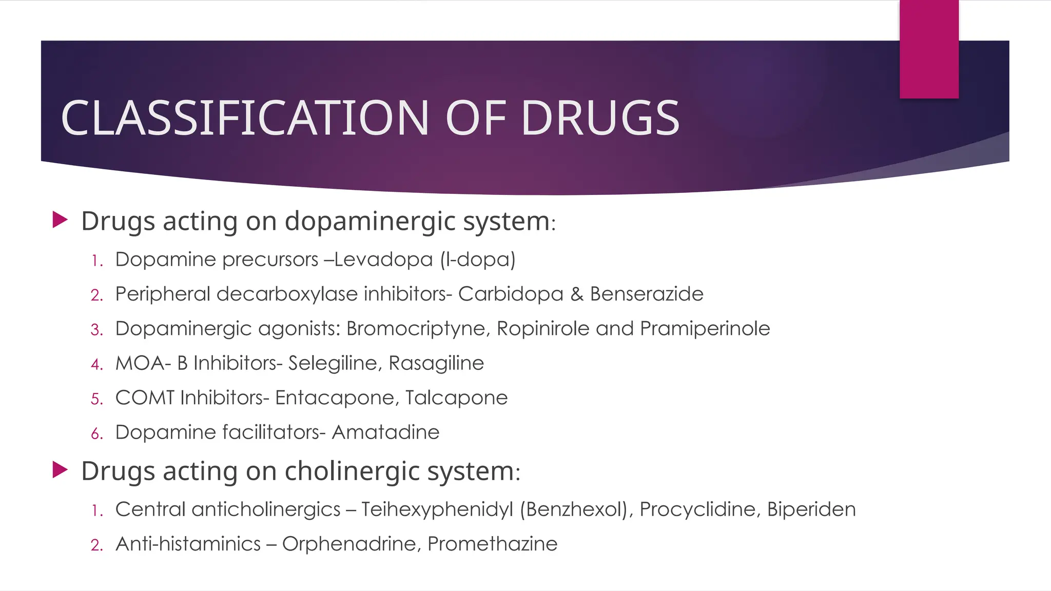 Antiparkinsonian drugs their Mechanism of action, Pharmacokinetics and ...