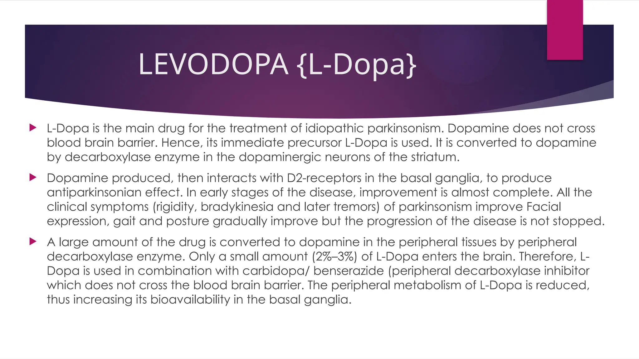 Antiparkinsonian drugs their Mechanism of action, Pharmacokinetics and ...