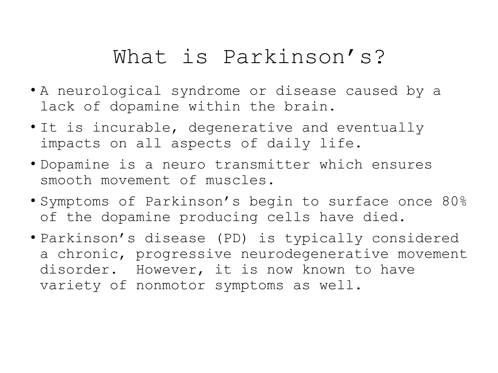 Pathophysiology of Parkinson’s Disease Neurodegenerative disorders | PPT