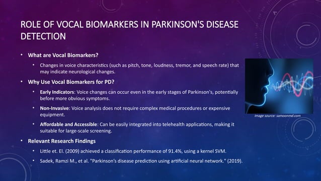 Parkinson’ s disease detection using vocal biomarkers.pptx