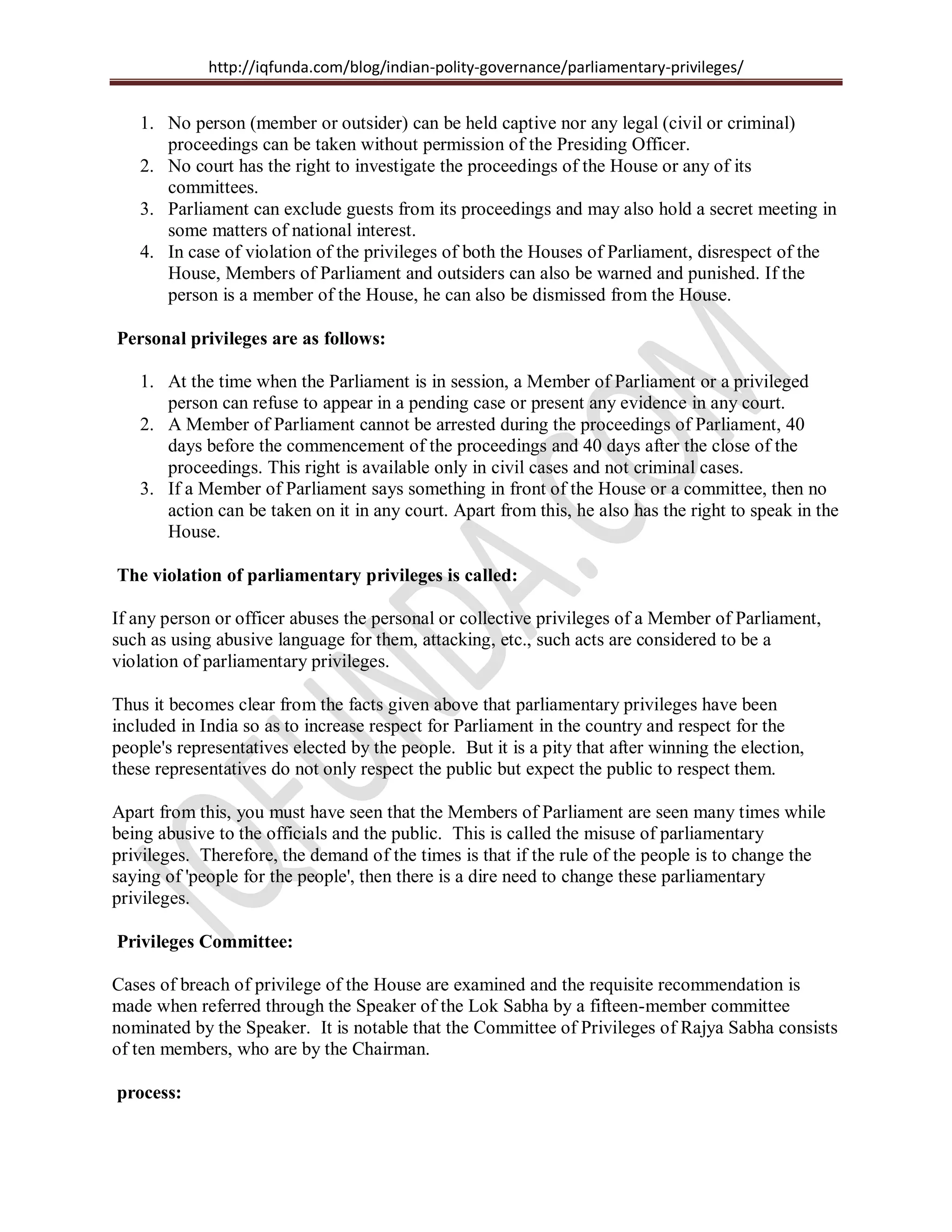 Parliamentary privileges | PDF