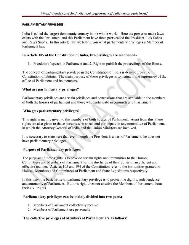 Parliamentary privileges | PDF | Political Issues & policy | Politics