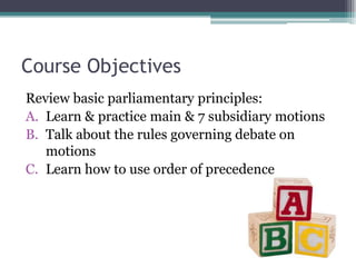 Parliamentary procedure in action for toastmasters | PPT