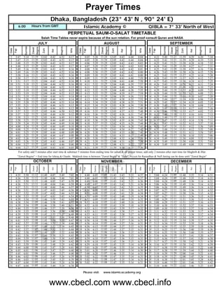 Permanent prayer times, Dhaka, Bangladesh | PDF