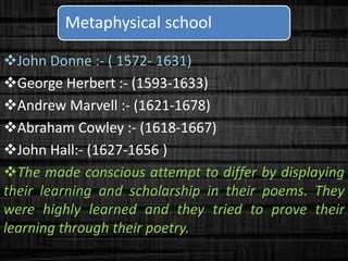 characteristics of metaphysical poetry. | PPTX