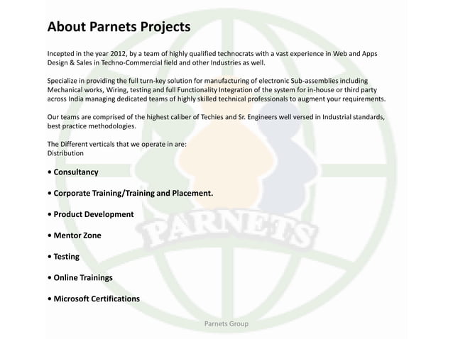 Parnets projects profile | PPT | Free Download