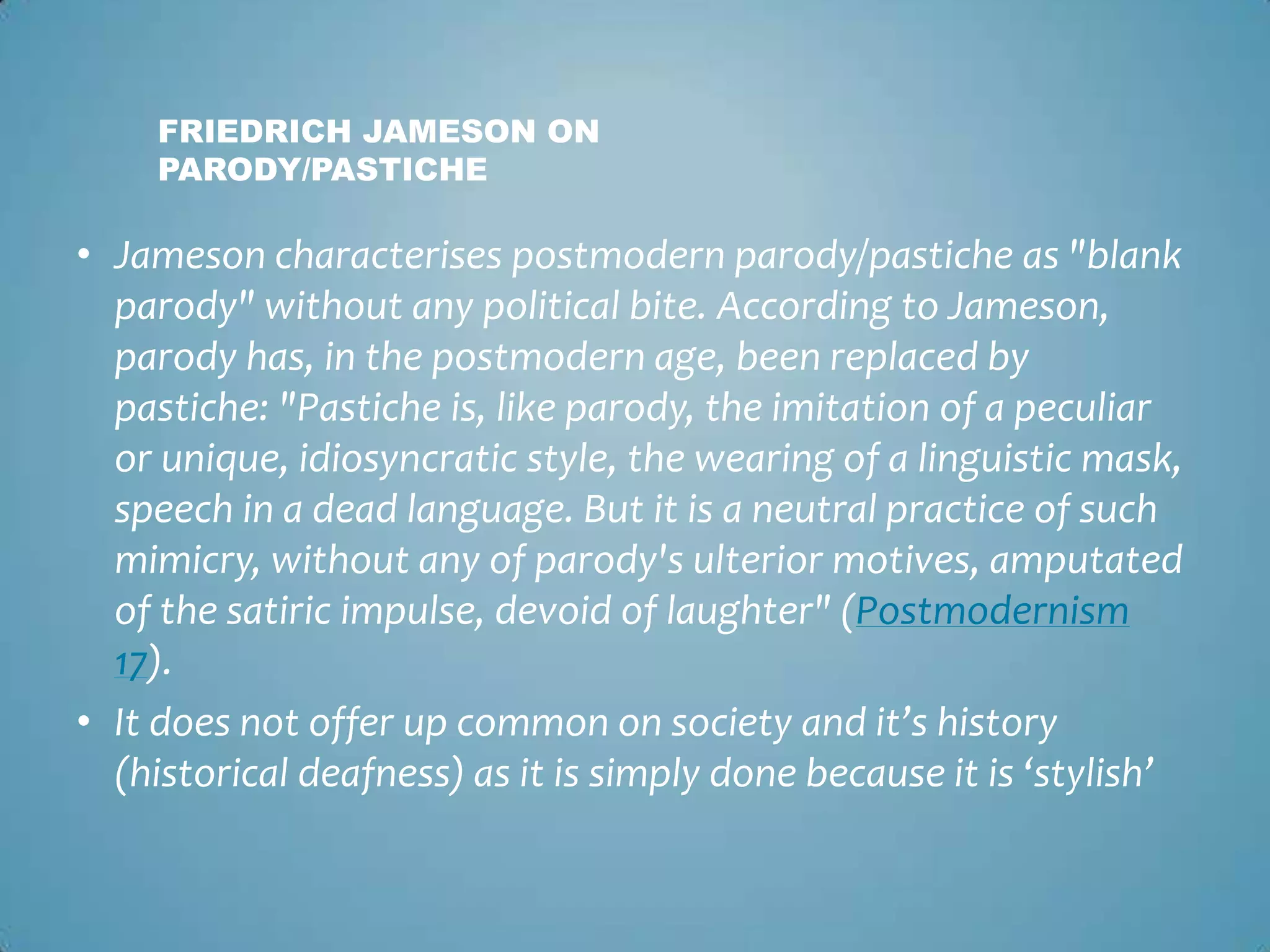 Parody and pastiche - Postmodernism | PPTX