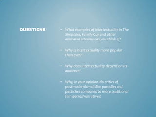 Parody and pastiche - Postmodernism | PPTX | Humor and Satire | Pop Culture