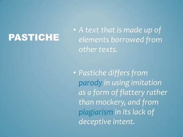 Parody and pastiche - Postmodernism | PPTX | Humor and Satire | Pop Culture