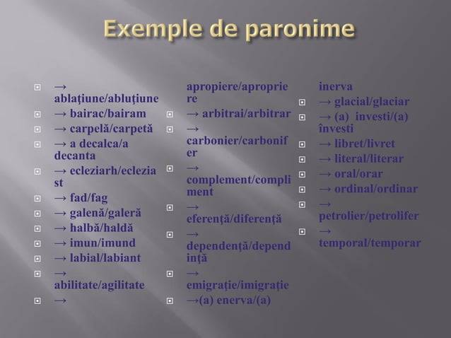 Paronimele in limba română. rotari margarita | PPT