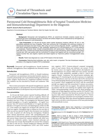 PAROXYSMAL COLD HEMOGLOBINURIA ROLE OF HOSPITAL TRANSFUSION MEDICINE ...