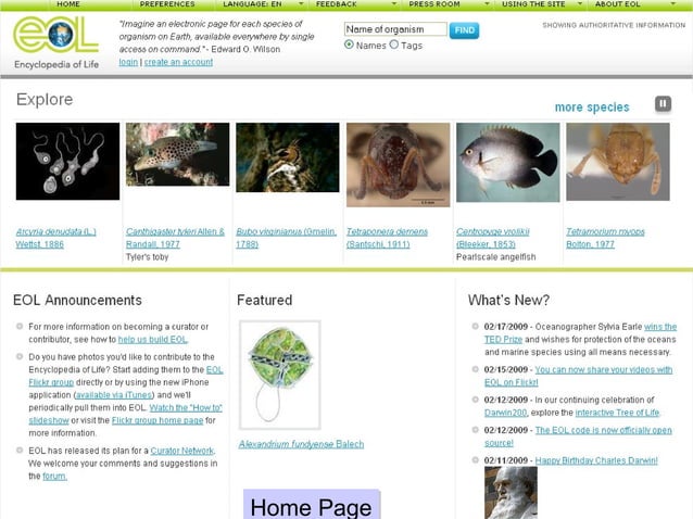 Overview of the Species Pages Group of EOL | PPT