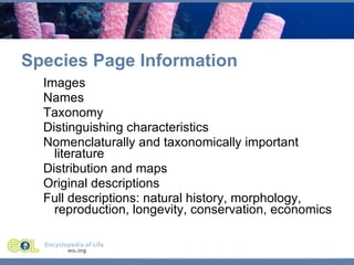 Overview of the Species Pages Group of EOL | PPT