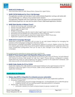 Parsec's Cisco Contact Center applications and App Integration Services | PDF