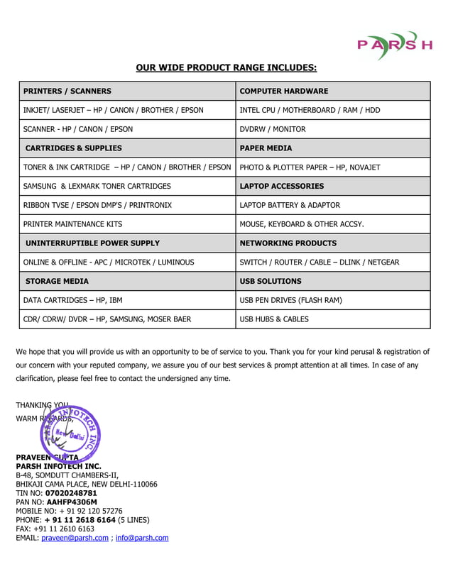 Parsh Infotech Inc. # profile | PDF