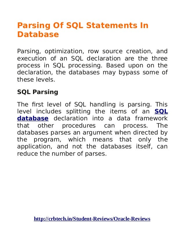 Parsing Of Sql Statements In Database