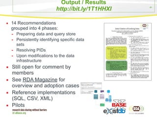 RDA, Data Citation, and PIDs for DataOne | PDF