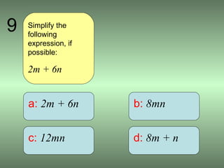 Part 1 Revision Simplifying Algebraic expression | PPT