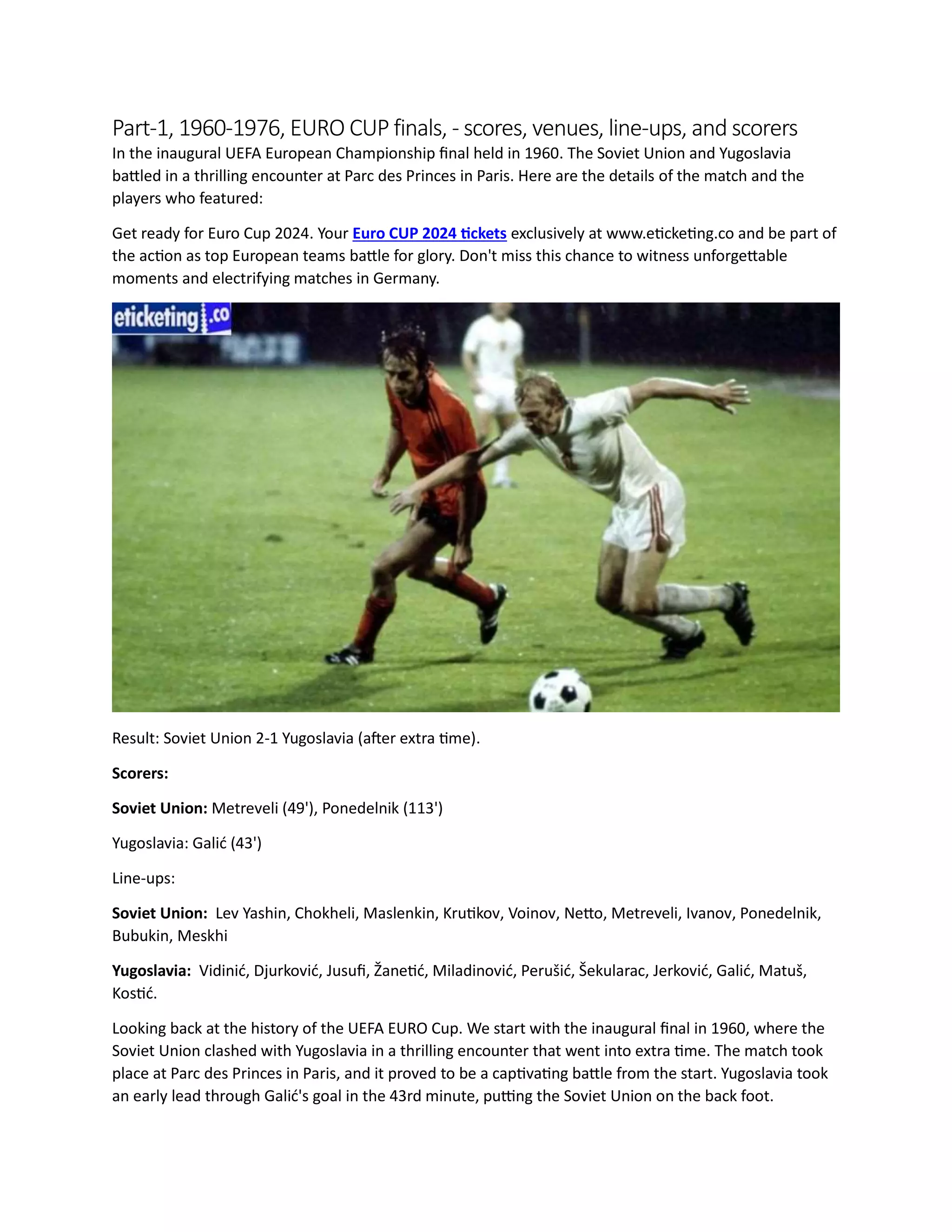Part-1, 1960-1976, EURO CUP finals, - scores, venues, line-ups, and ...