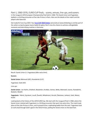 Part-1, 1960-1976, EURO CUP finals, - scores, venues, line-ups, and ...