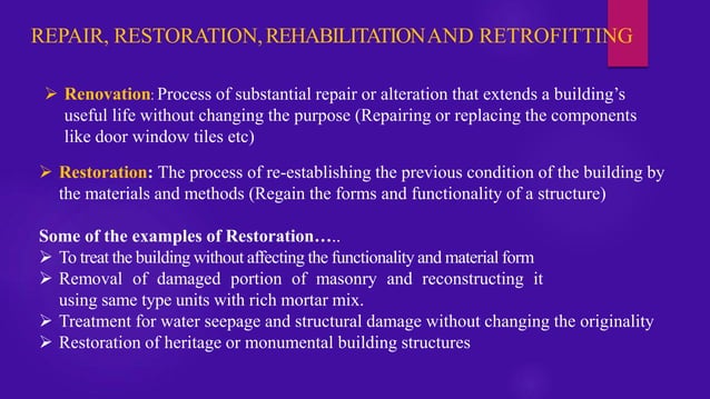Part-1 Restoration and rehabilitation, repairs of the structures | PPTX ...