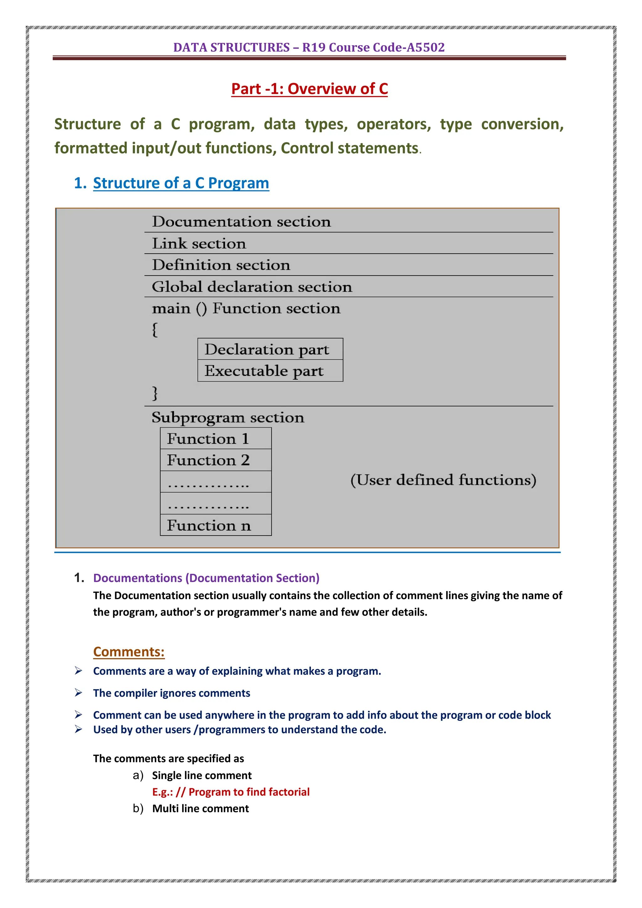 PART-1 Over View of C language ( engineering) | PDF