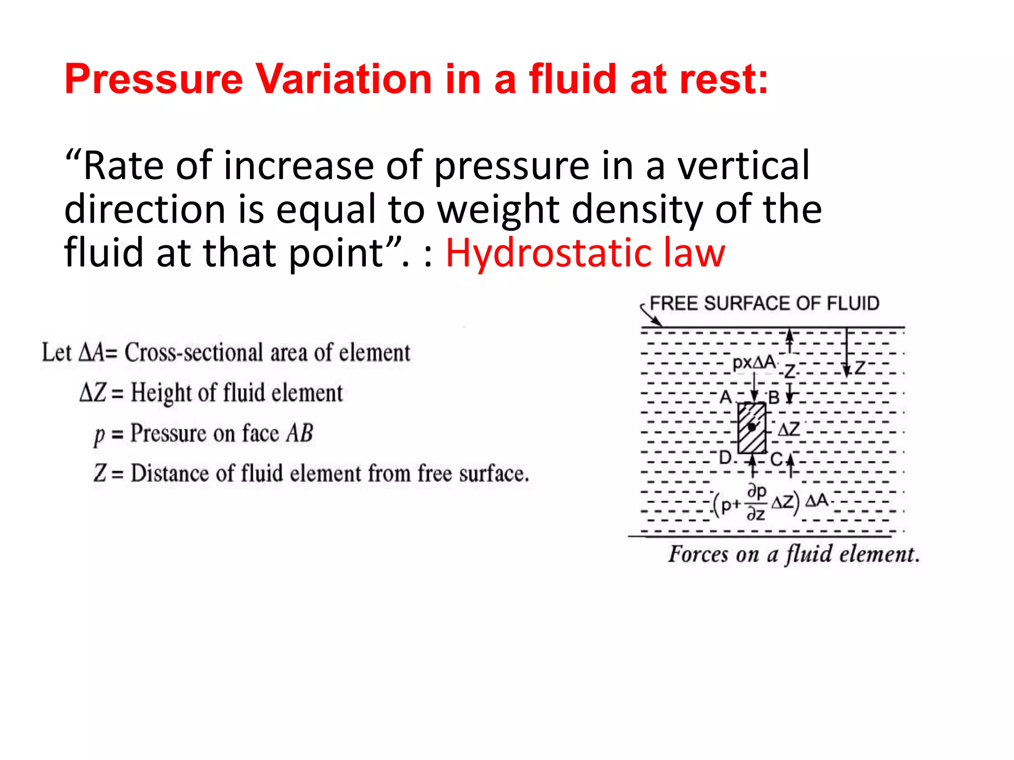 Fluid Mechanics: fluid statics: pascals law, hydrostatic law | PPTX