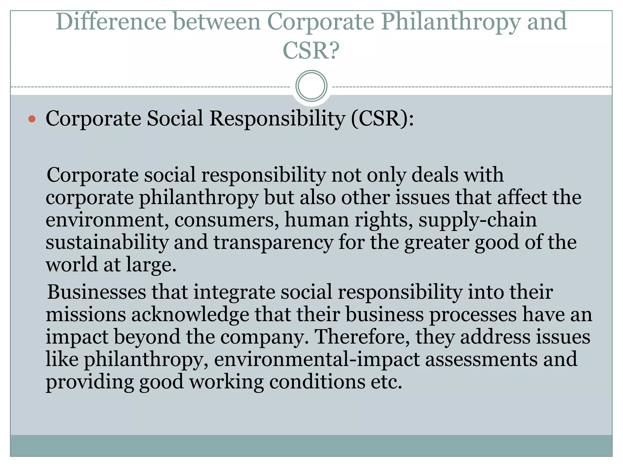Difference between CSR and Corporate Philanthropy | PPTX