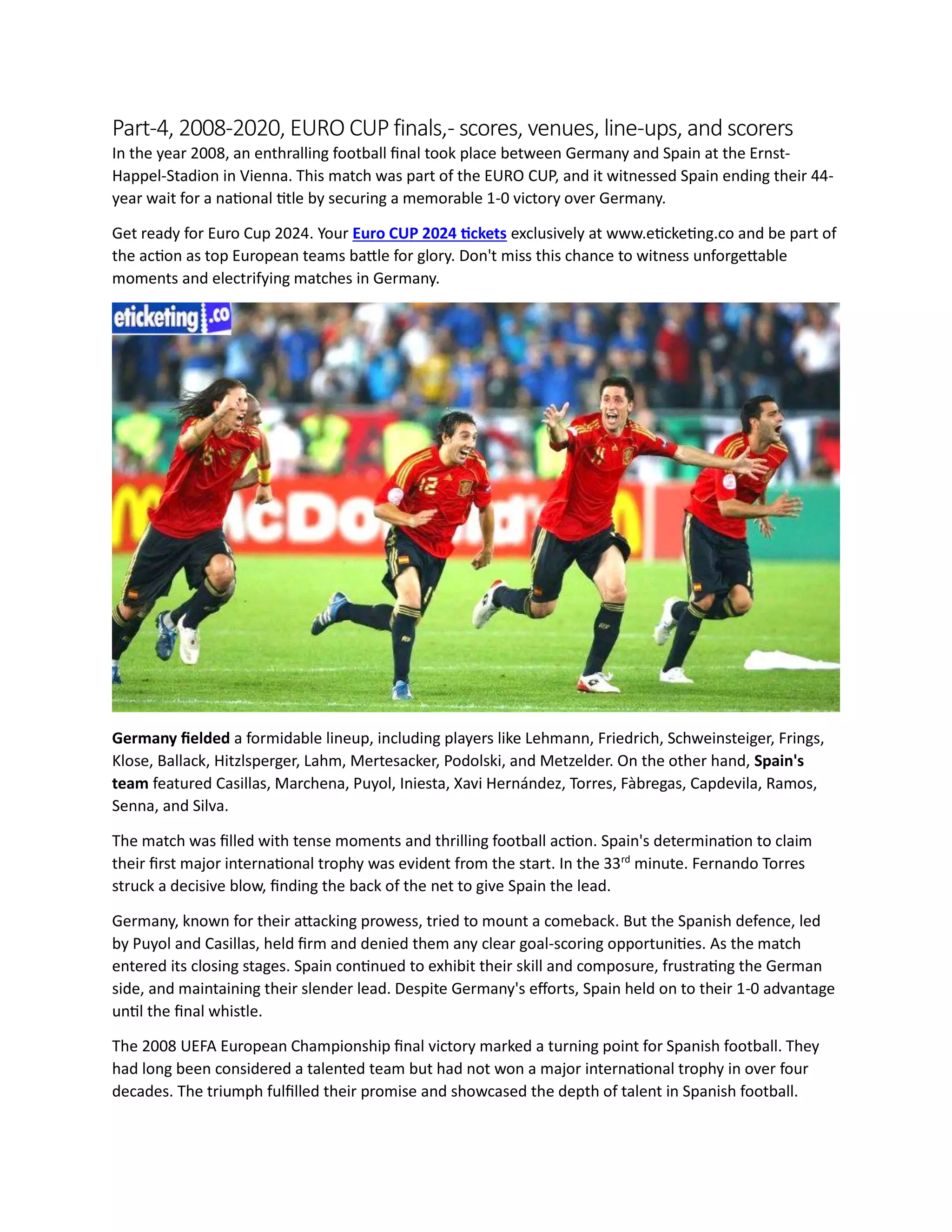 Part-4, 2008-2020, EURO CUP finals, - scores, venues, line-ups, and ...