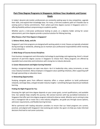 Part-Time Degree Programs in Singapore: Achieve Your Academic and ...