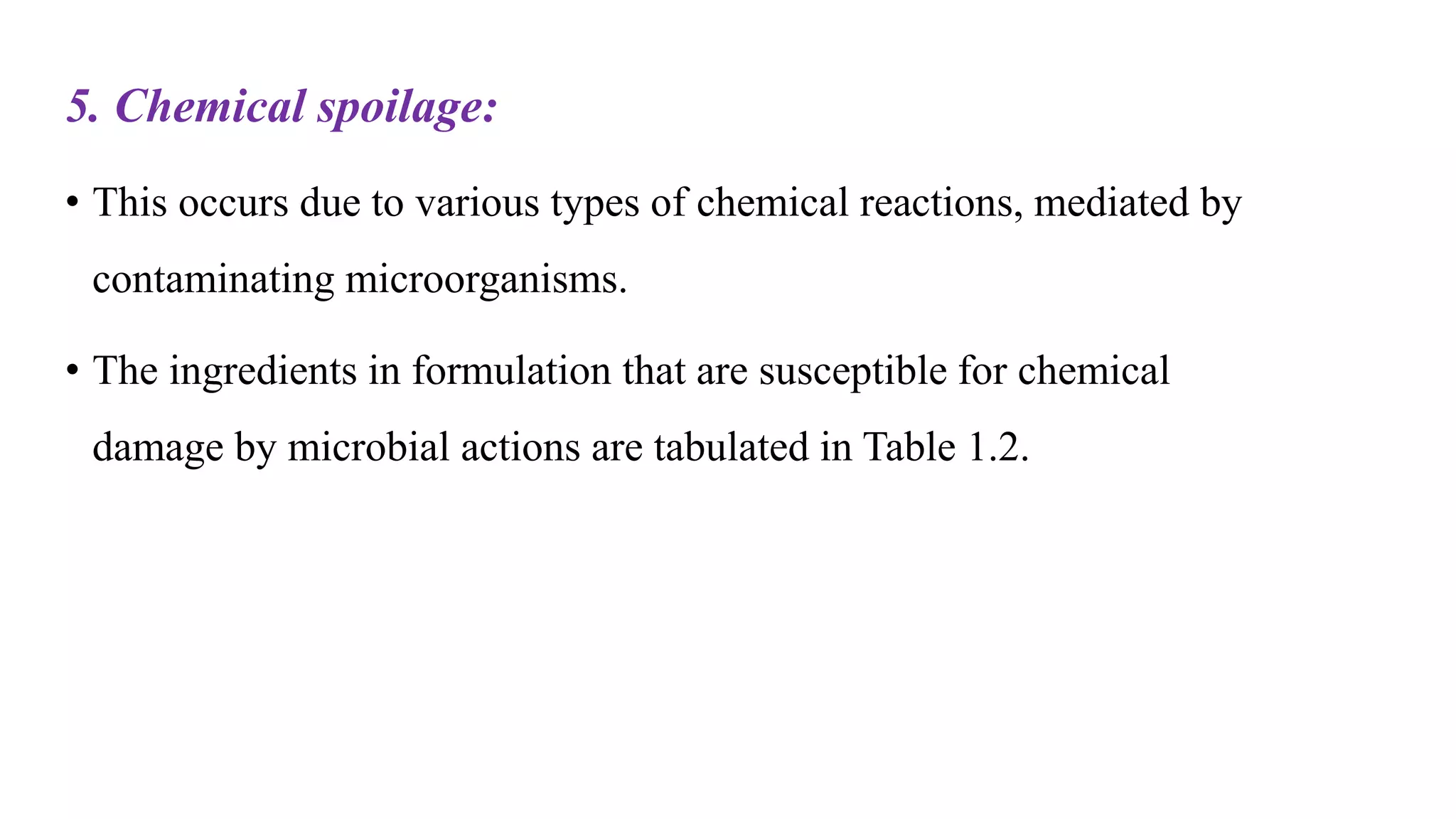 Types of spoilage, factors affecting the microbial spoilage of ...