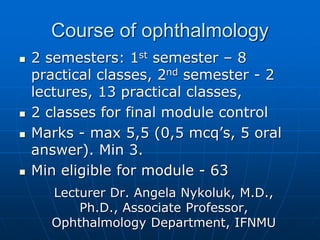 Part 1. ANATOMY AND PHYSIOLOGY OF THE EYE. Refraction, accommodation ...