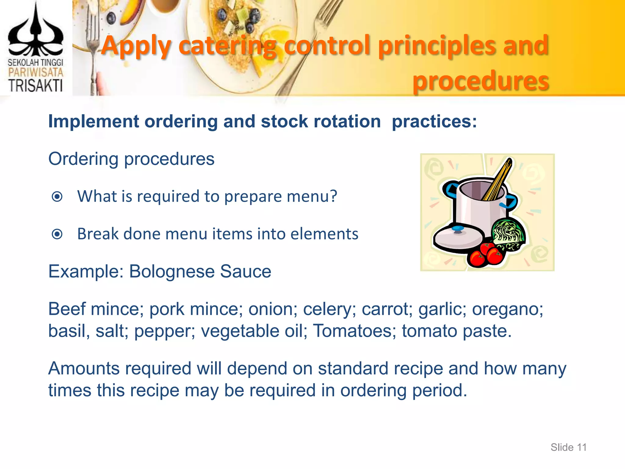 Part 1 catering control principles and procedures | PPTX
