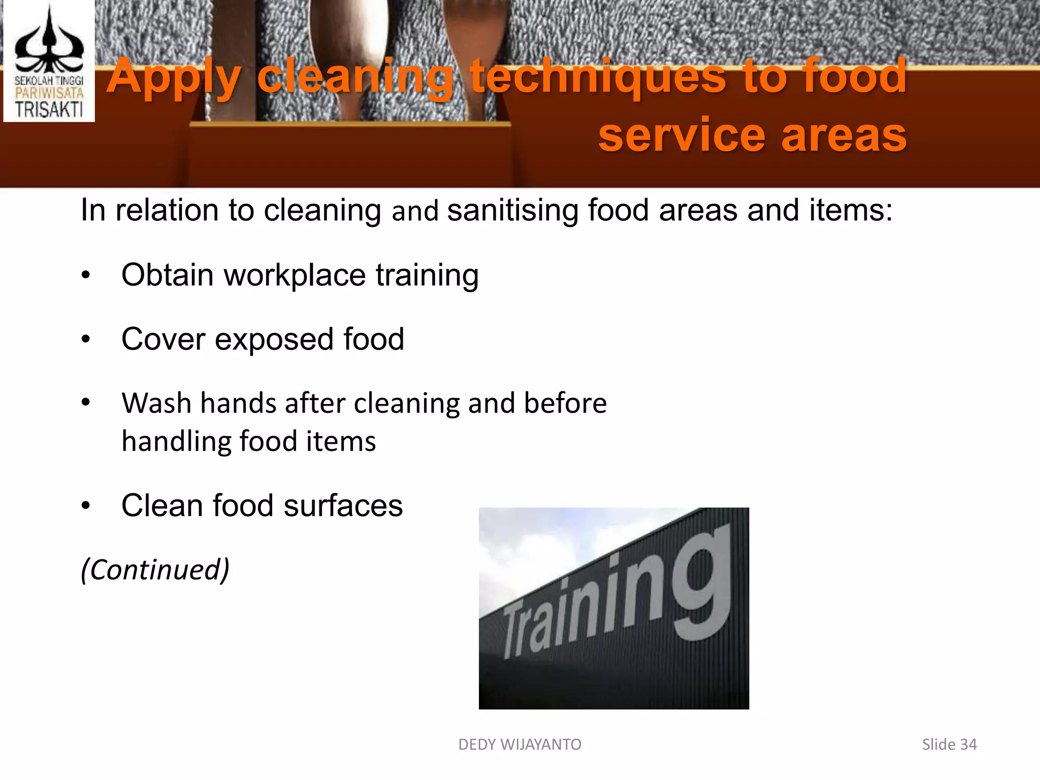 Part 1 clean and tidy food & bev service area | PPTX
